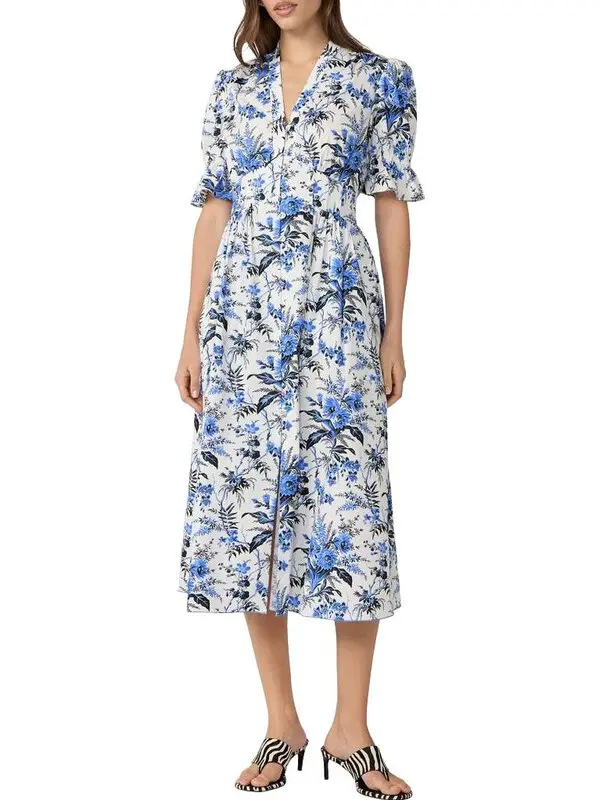 Diane Von Furstenberg Floral Button-up Midi Dress - Hibiscus Dot/avalon White