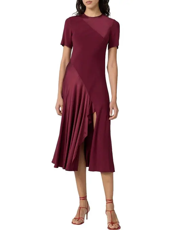 Diane Von Furstenberg Araminta Mixed Media Midi Dress - Cherry Wood