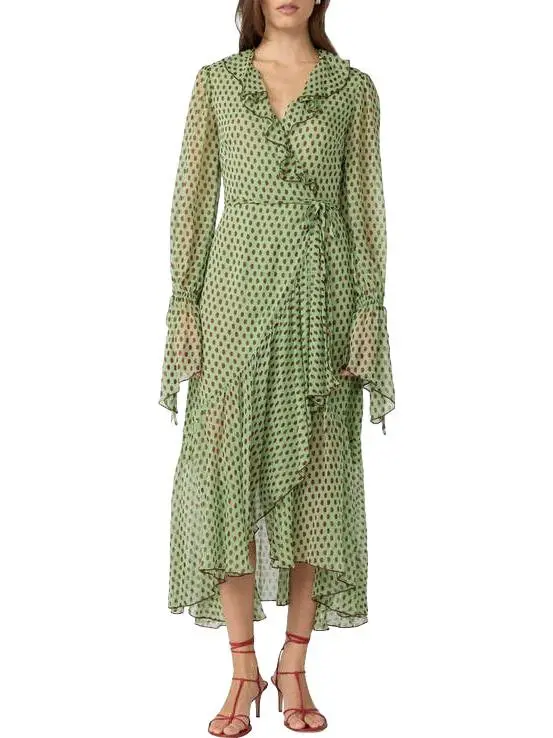 Diane Von Furstenberg Thena Polka Dot Ruffle Trim Wrap Midi Dress - Jelly Polka Dot