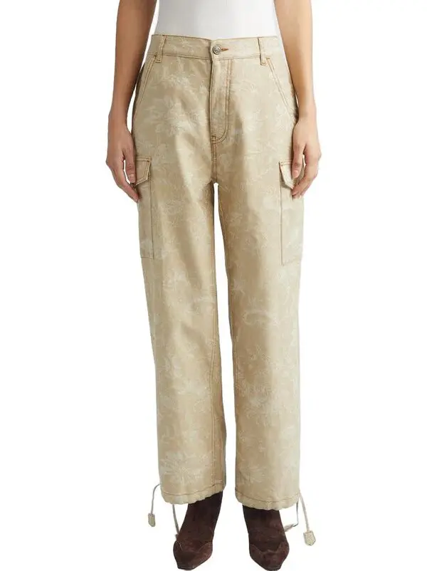 Etro Floral Cargo Jeans With Drawstring Hem - Multicolor Beige Base