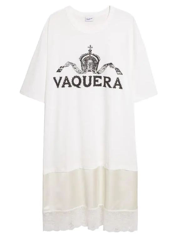 Vaquera Mixed Media Graphic T-shirt Dress - White