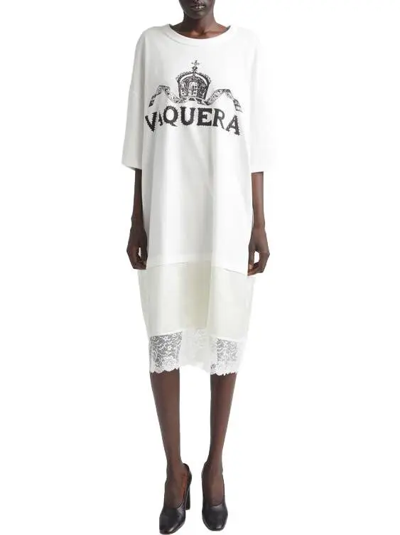 Vaquera Mixed Media Graphic T-shirt Dress - White