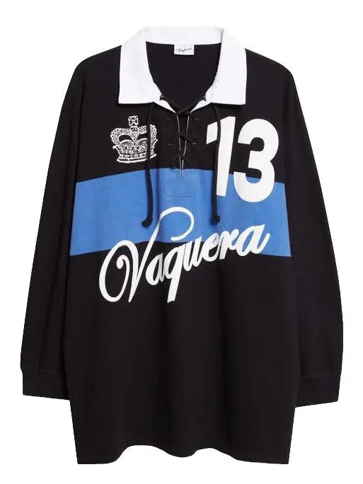 Vaquera Oversized Stripe Rugby Shirt - Black Blue