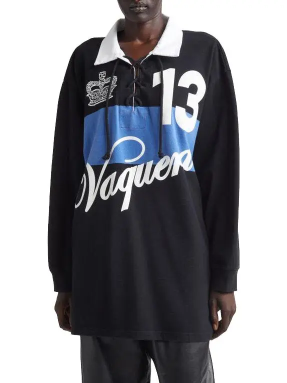 Vaquera Oversized Stripe Rugby Shirt - Black Blue