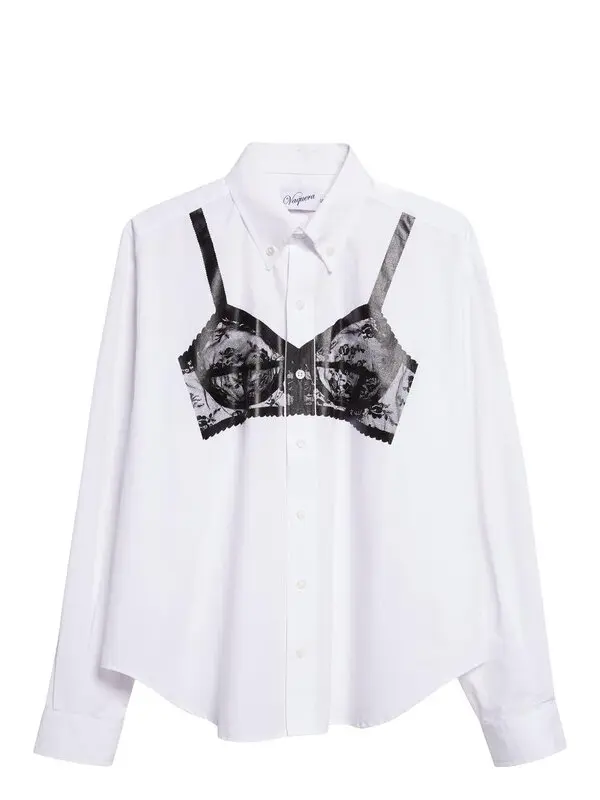 Vaquera Trompe L'oeil Bra Button-down Shirt - White