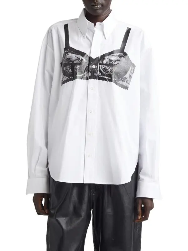 Vaquera Trompe L'oeil Bra Button-down Shirt - White