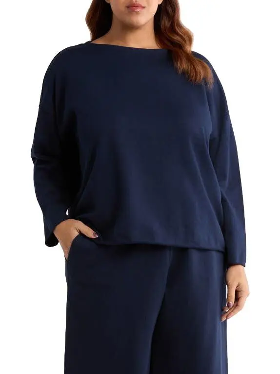 Eileen Fisher Bateau Neck Organic Cotton Sweatshirt - Ink