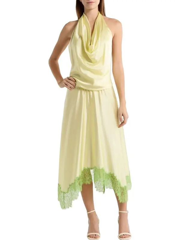 Staud Elira Cowl Halter Neck Midi Dress - Key Limes