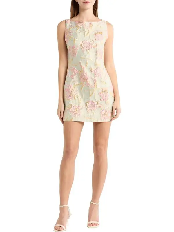 Staud Mimi Metallic Floral Brocade Dress - Botanica Aloe