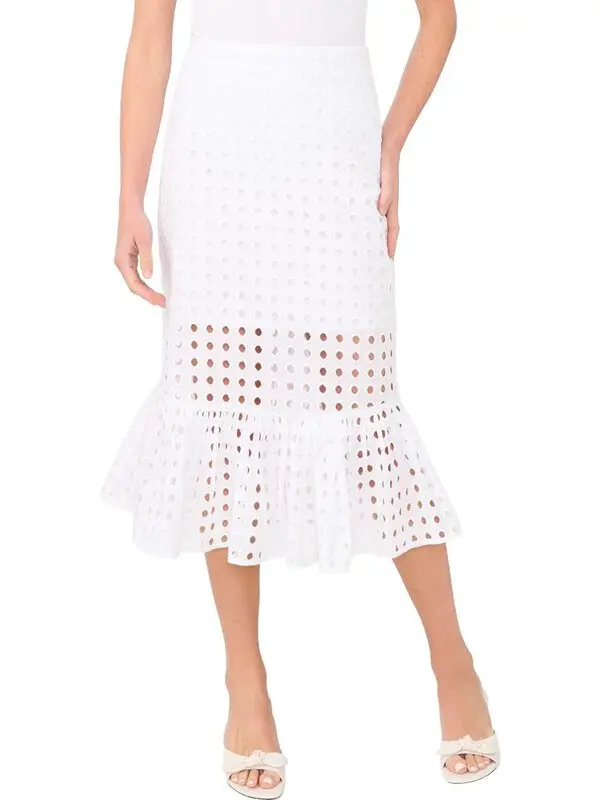 CECE DUPRAZ Eyelet Ruffle Hem Cotton Midi Skirt - Ultra White