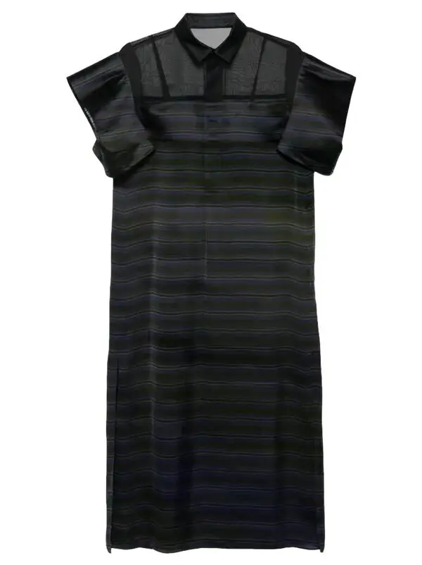 Sacai Mesh Striped Shirt Dress - Black