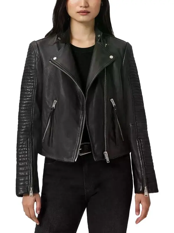 ALLSAINTS Raul Ribbed Leather Jacket - Black