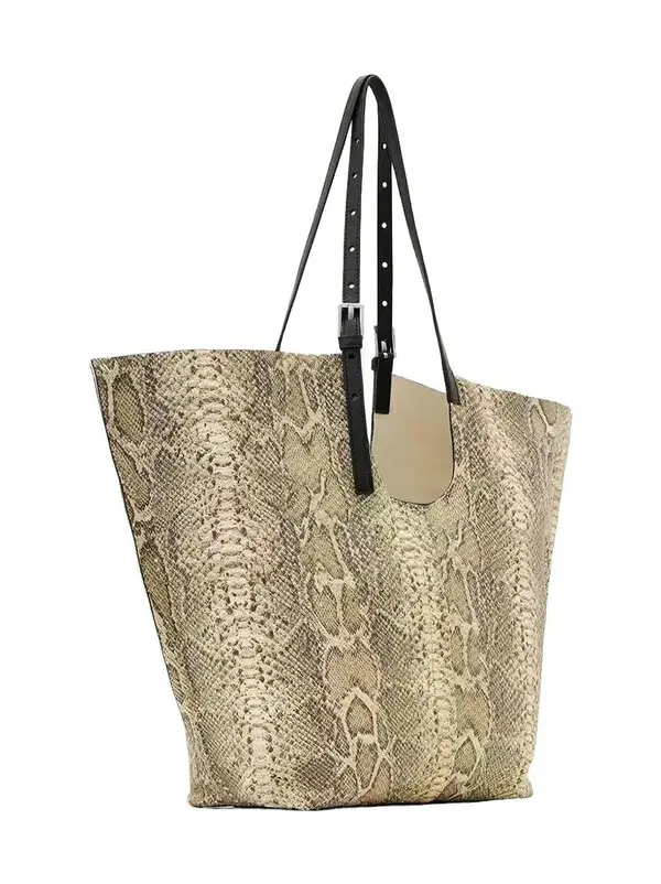 ALLSAINTS Ara Snakeskin Buckle Tote - Neutrals