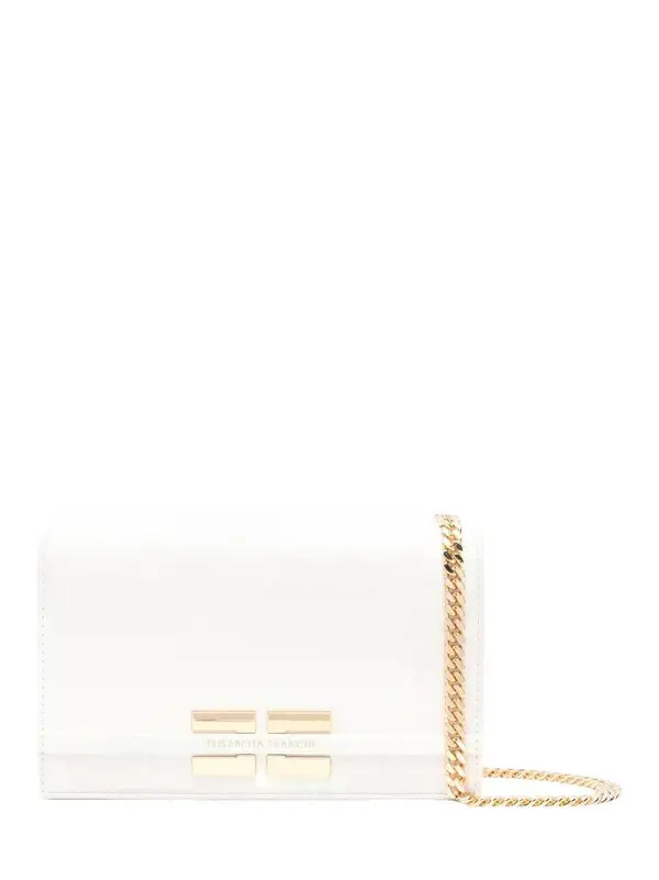 Elisabetta Franchi Leather Cross Body Bag With Chain Strap - Neutrals
