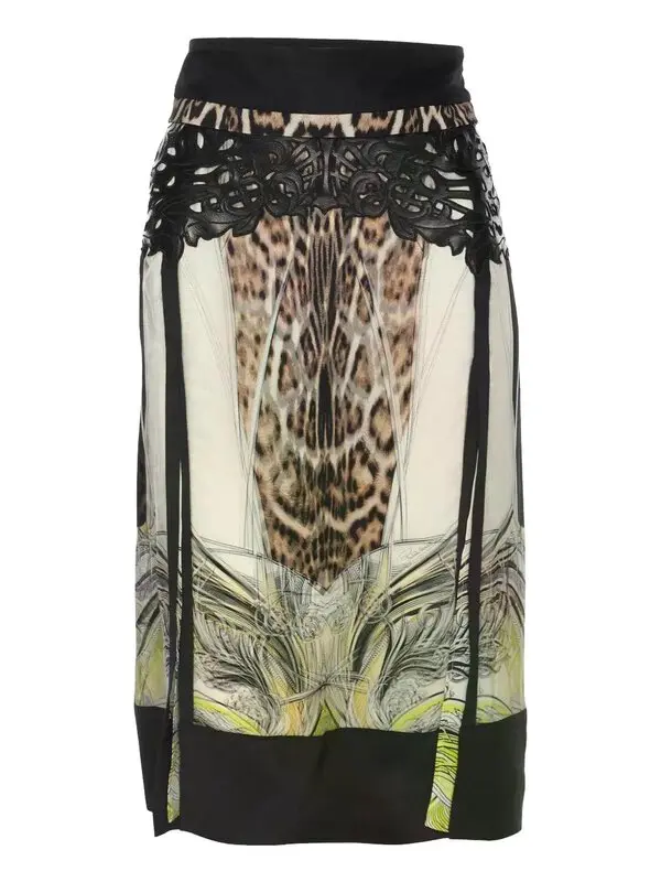 Roberto Cavalli Silk Printed Midi Skirt - Black