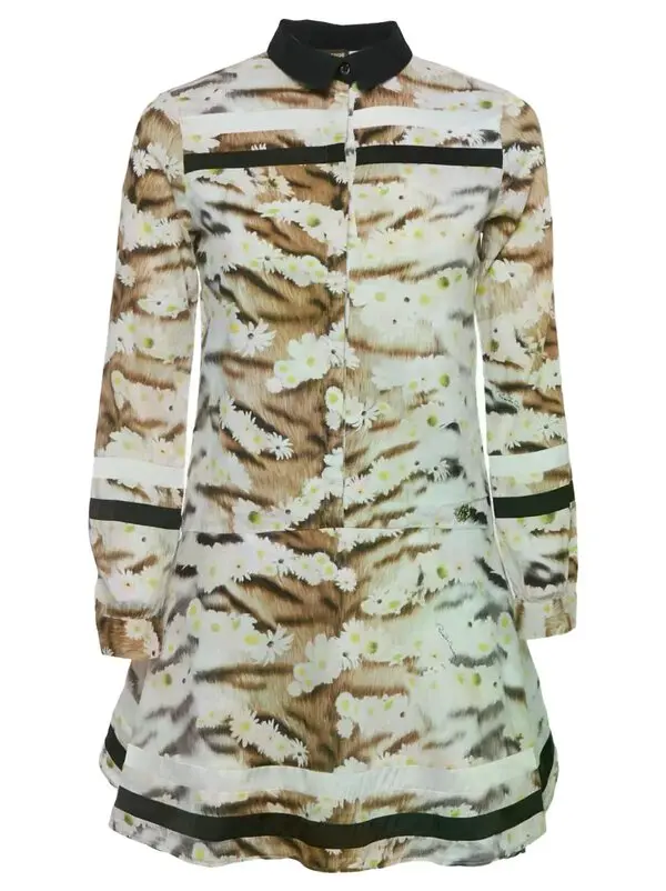 Roberto Cavalli Mixed-print Flared Shirt Dress - Neutrals