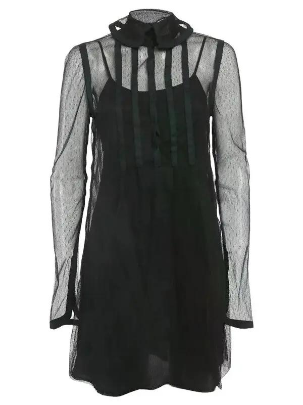 Fendi Mesh Long-sleeve Mini Dress - Black