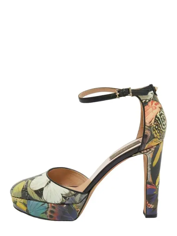 Valentino Garavani Ankle-strap Platform Print Pumps - Black