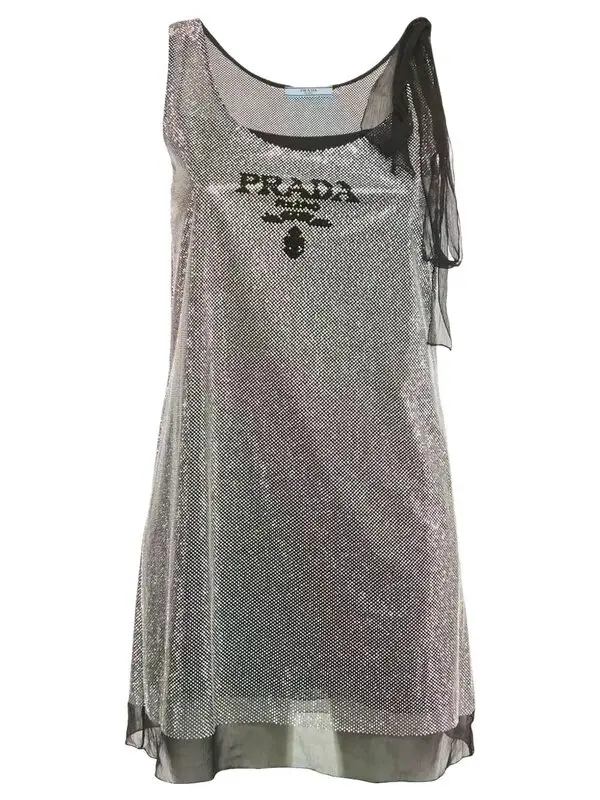 Prada Rhinestone Sequin Mini Dress - Silver