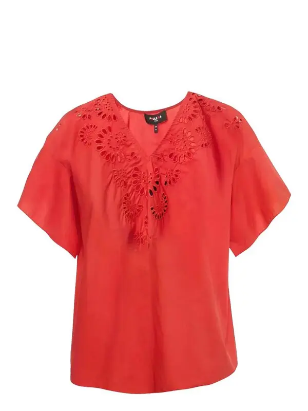 Paule Ka Cotton Embroidery Blouse - Red