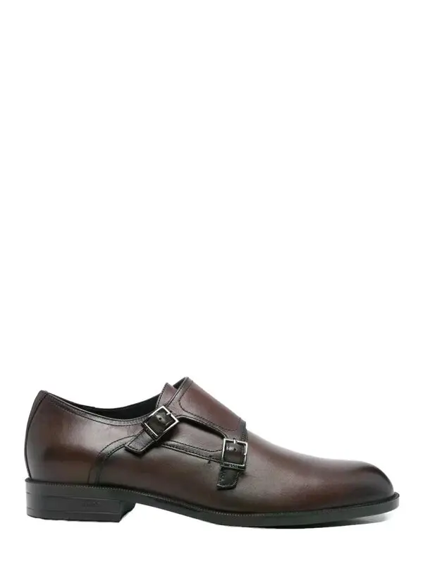 BOSS Leather Monk Shoes With Buckle Detail - Brown