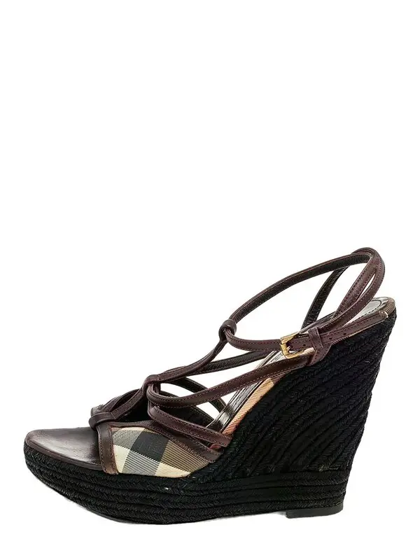 Burberry Leather Wedge Sandals - Brown
