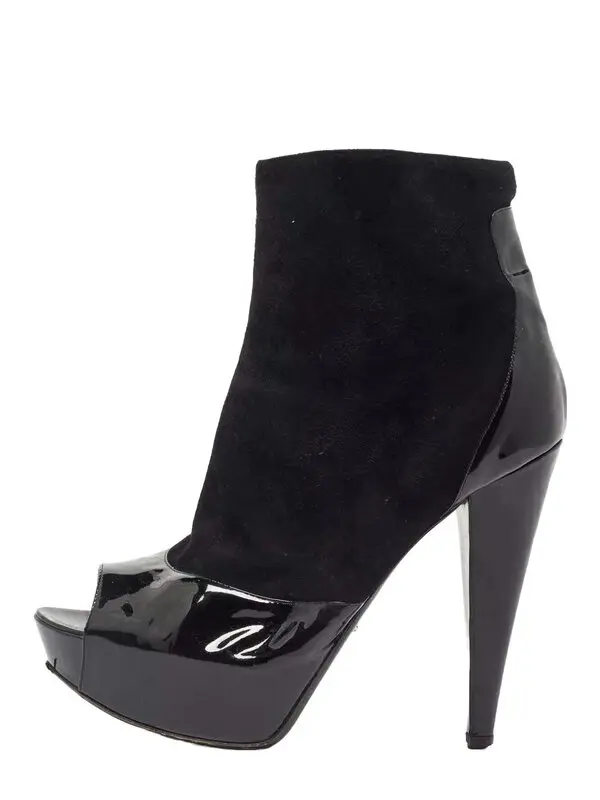 SERGIO ROSSI Leather Ankle Boots With Patent Toe Cap - Black