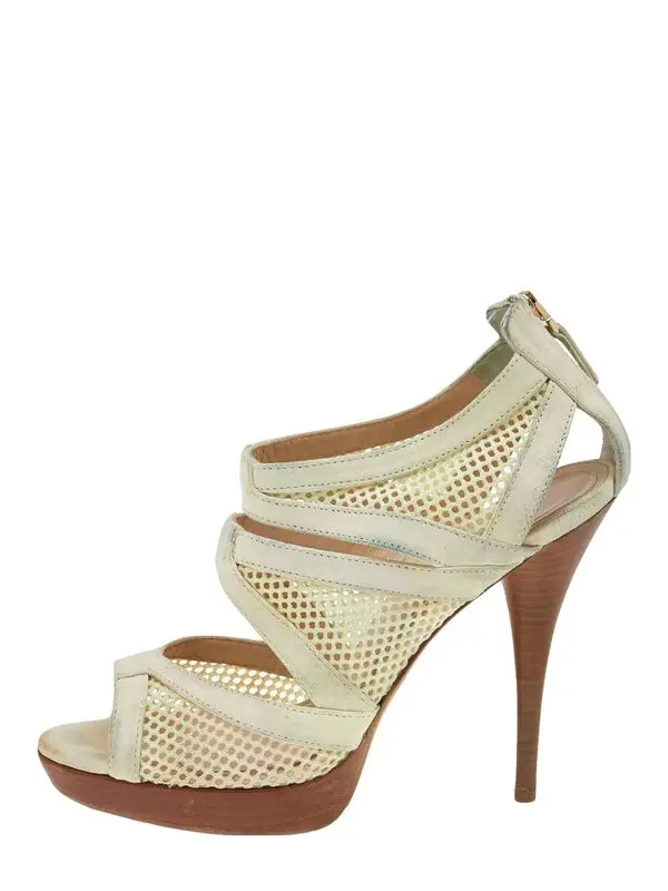 Fendi Suede And Mesh Panel High Heel Sandals - White