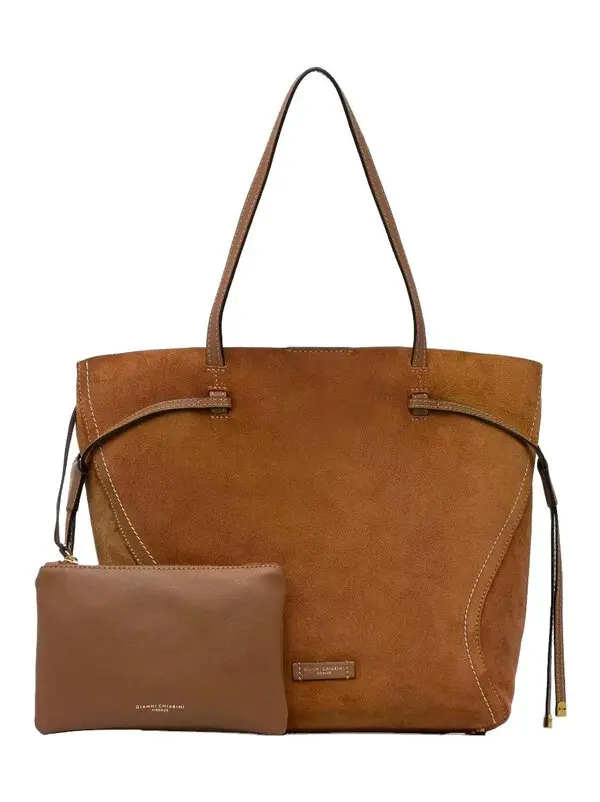 GIANNI CHIARINI Calf Suede Drawstring Tote - Brown
