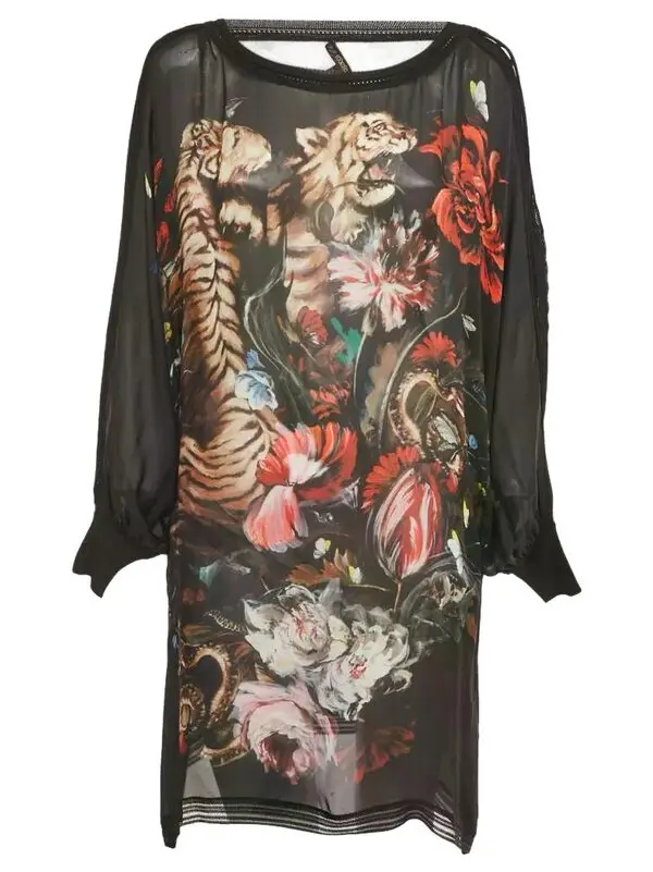Roberto Cavalli Silk Floral Mini Dress - Black