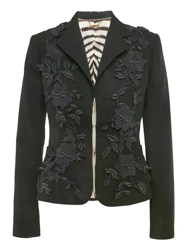 Roberto Cavalli Floral-appliqué Blazer - Black