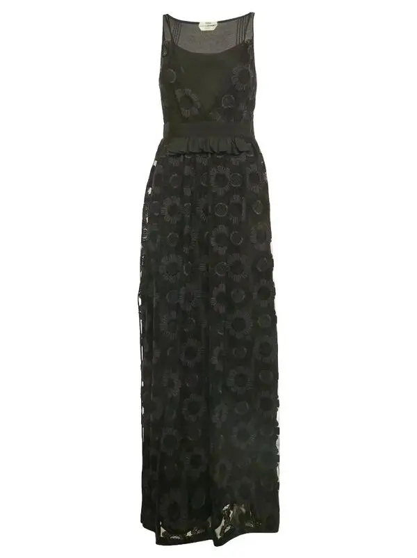 Fendi Floral Embroidered Maxi Dress - Black