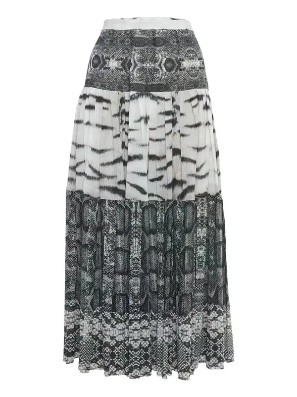 Roberto Cavalli Printed Silk Maxi Skirt - Grey