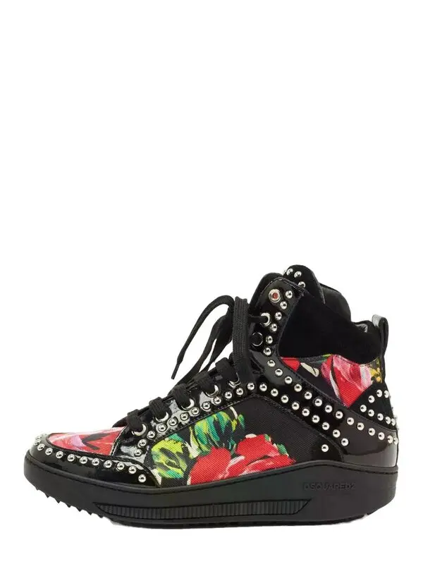 Dsquared2 Canvas And Leather Floral High-top Sneakers - Black