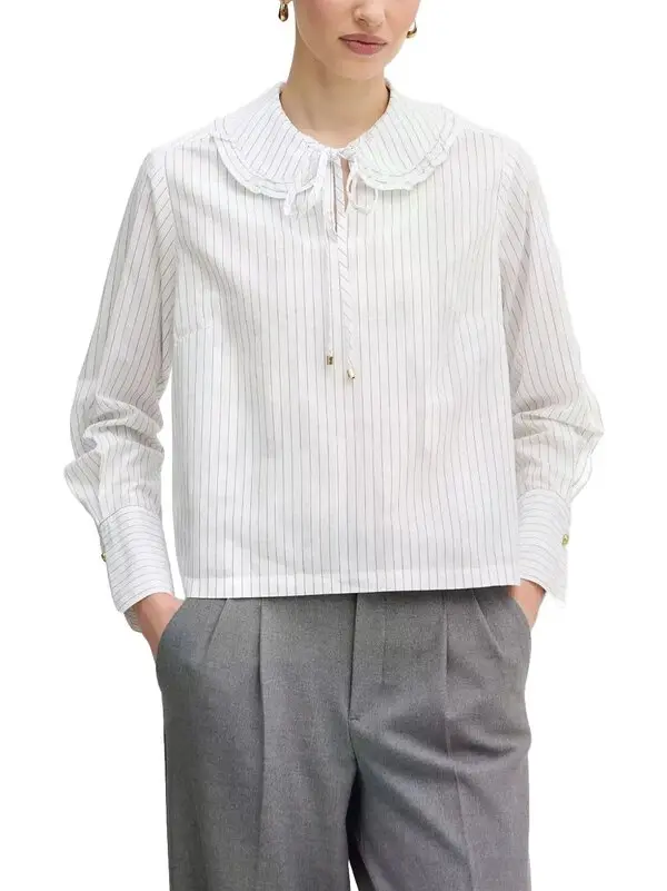 Barbour Avery Striped Blouse With Ruffle Trim - White