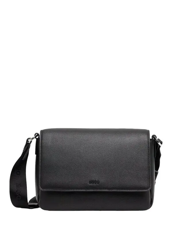 Hugo Embossed Flap Satchel - Black