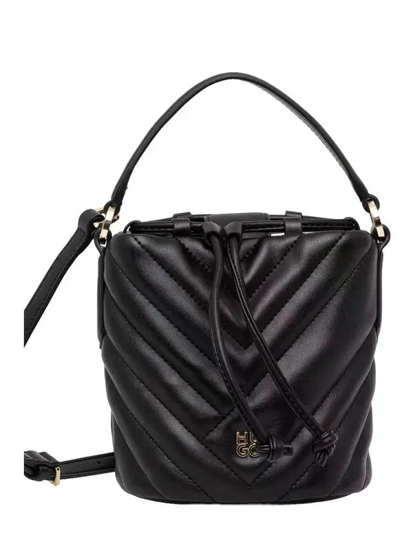 Hugo Quilted Drawstring Bucket Bag - Black