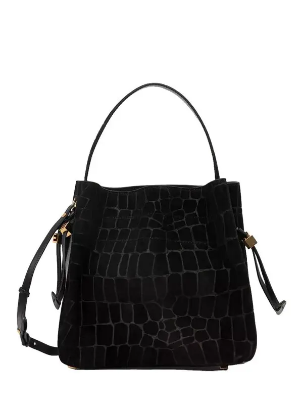 Elisabetta Franchi Croc-effect Suede Tote - Black