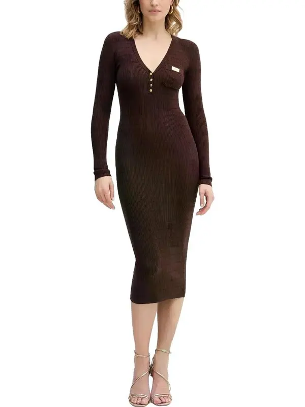 Elisabetta Franchi Micro-braided V-neck Midi Dress - Brown