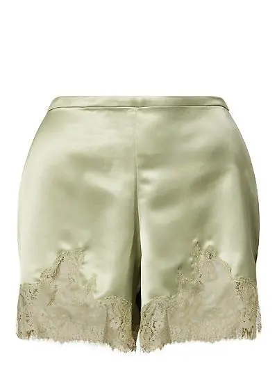 REFORMATION Floral-lace Satin Shorts - Artichoke