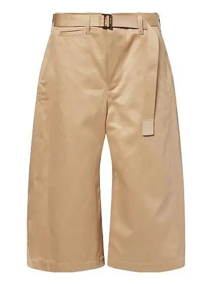 Sacai Wide-leg Belted Cotton Chino Shorts - Beige