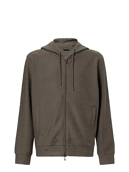 Emporio Armani Embroidered-monogram Zip-up Cotton-jersey Hoody - U8112 Eagle Jacquard