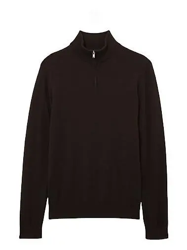 REISS Zip-neck Merino-wool Jumper - Dark Brown