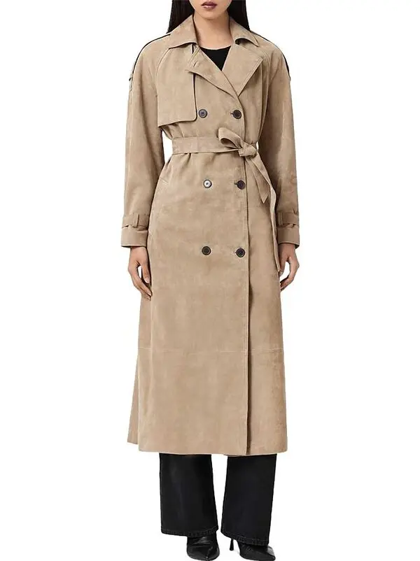 ALLSAINTS Reed Suede Trench Coat - Taupe Brown