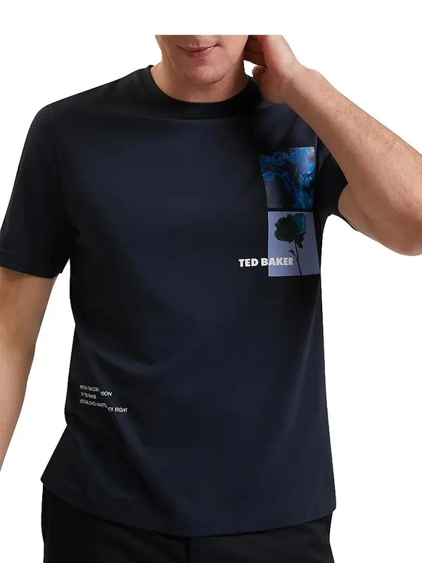 Ted Baker London Floraen Short Sleeve Chest Graphic Tee - Navy