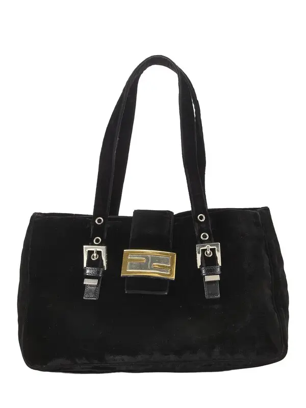 Fendi Velour Shoulder Bag - Black