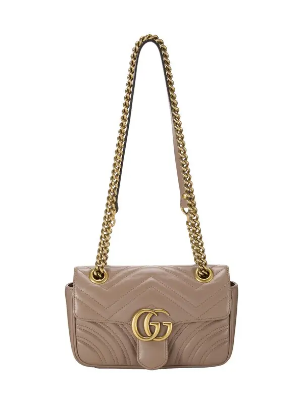 Gucci Leather Gg Marmont Mini Shoulder Bag - Beige