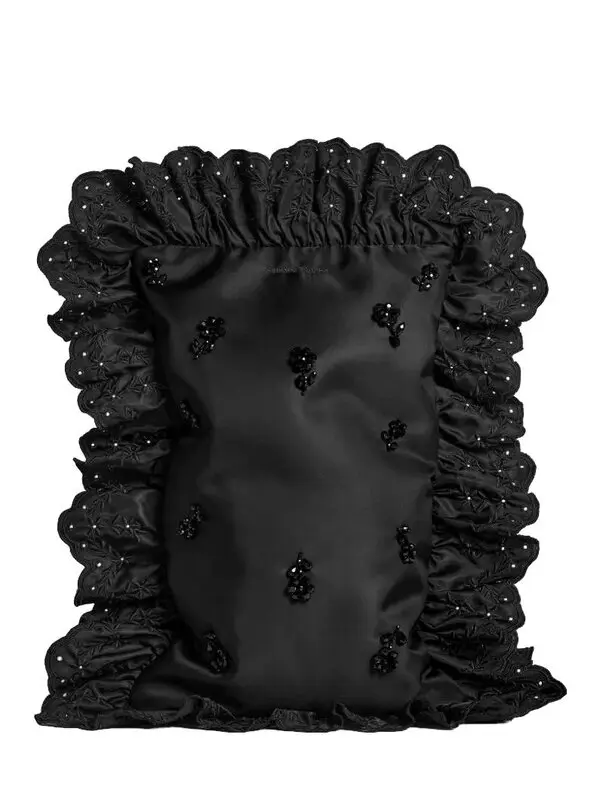 Simone Rocha Ruffled Beaded Clutch - Black