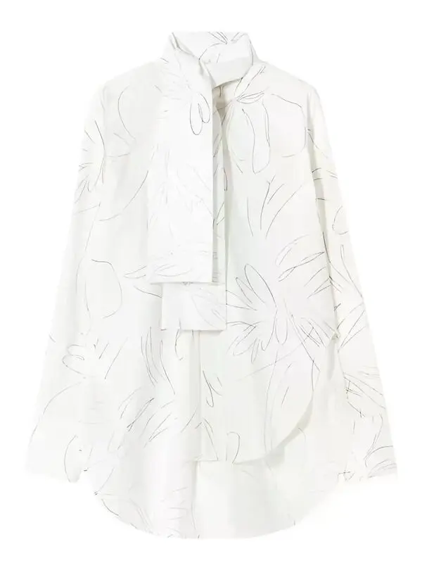 Plan C Floral-print Blouse With Cravat Detail - White