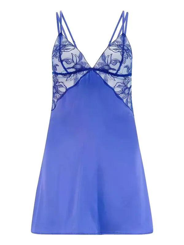 FLEUR OF ENGLAND Iris Silk Babydoll Night Slip - Blue